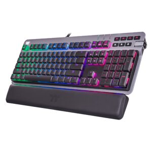 thermaltake argent k6 rgb low profile mechanical gaming keyboard, cherry mx speed silver, alumiunm top plate, multi-fucntion knob, wrist rest, gkb-kb6-lssrus-01