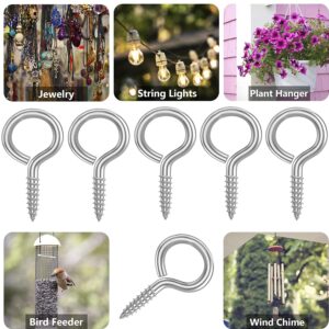 1 Inch Metal Screw Eyes Hook Self Tapping Screw in Eye Hooks Ring 100 Pcs for Indoor & Outdoor Hanging, Lifting and Securing Cables, Wires Etc Small Items, Silver