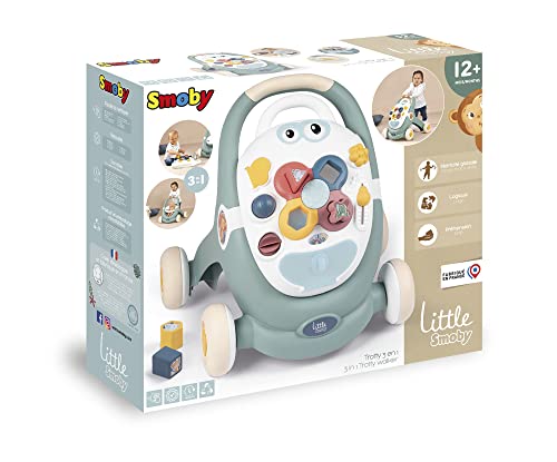 Little Smoby Baby Walker by Smoby Detachable Activity Play Board Baby’s First Doll Pushchair Toy Grows with The Child from Activity Board to Walker with Fun Colours, Actions and Sound, 7600140304