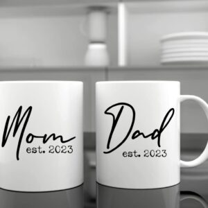 Pregnancy Gift Est 2023-New Parents Gifts-Mommy and Daddy Est 2023 11 oz Mug Set -"And So The Adventure Begins" Romper (0-3M)-Top Mom and Dad Gift Set for New Parents to Be-Gender Reveal