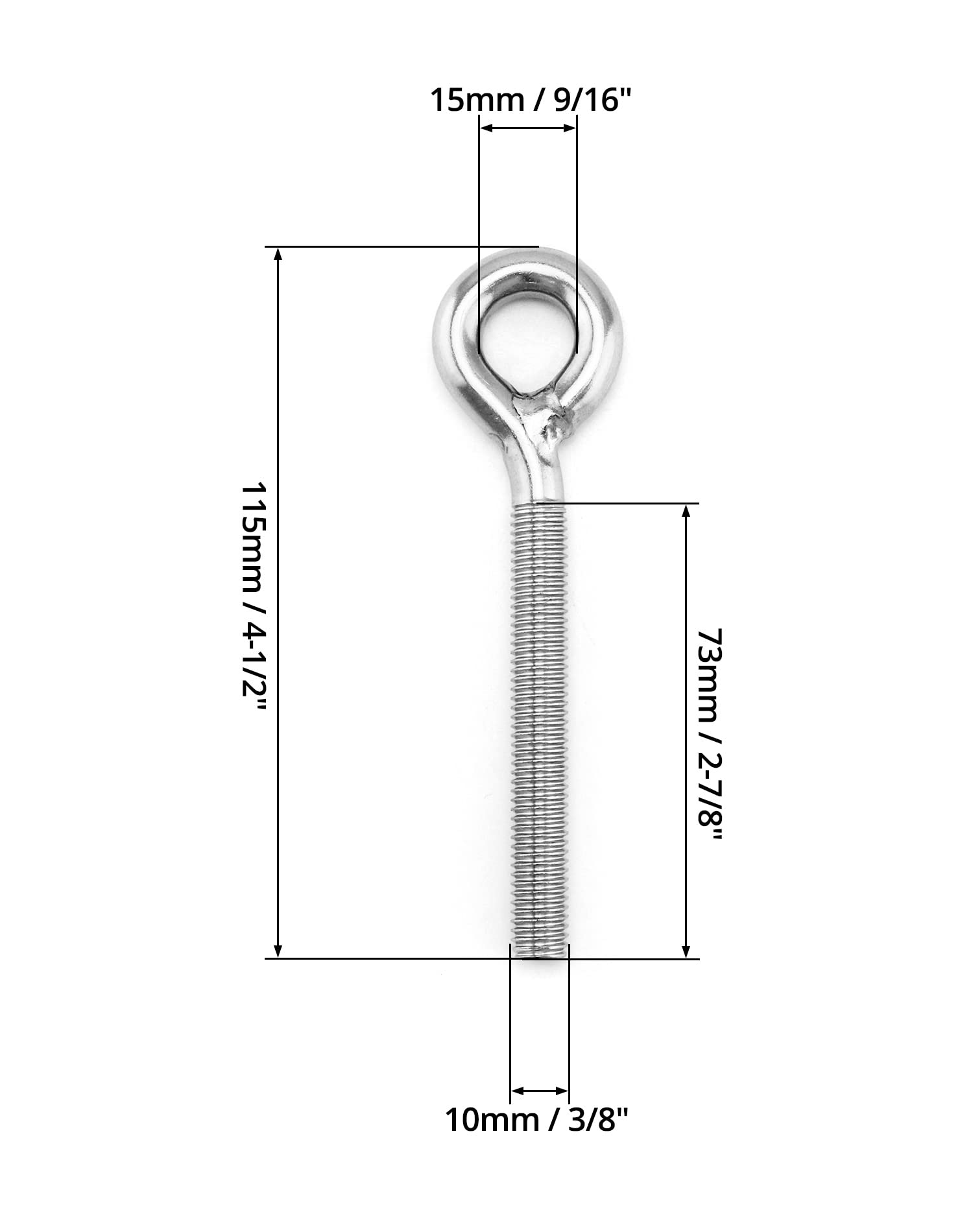 QWORK M10 Eye Bolt Ring Bolts, 10 Pack Heavy Duty Stainless Steel Shoulder Lifting Ring Threaded Eyebolts, Welded Closed Screw Rod Eye Screw Bolts