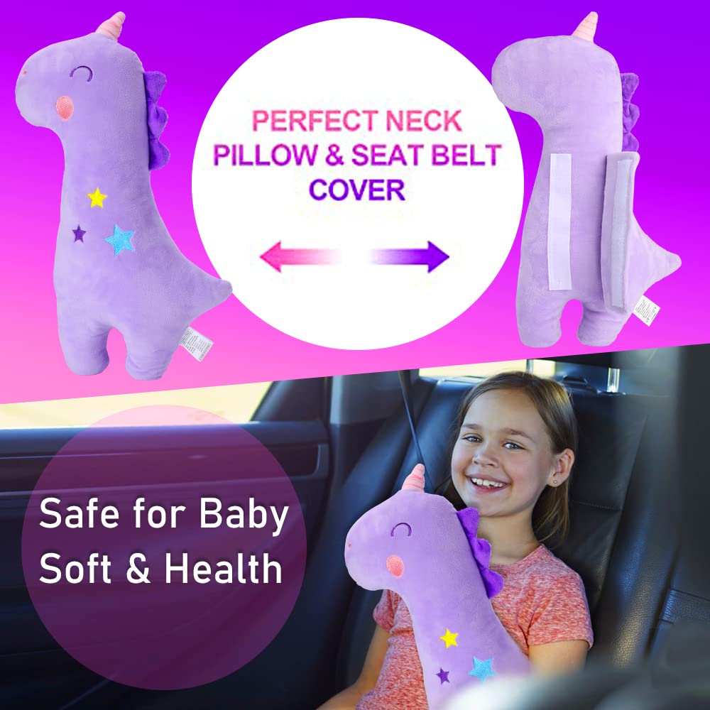 Barelove Seat Belt Cover Pillow for Kids, Car Seatbelt Cushion Shoulder Neck Support Protector Pad, Soft Stuffed Plush Travel Vehicle Safety Belts Strap Pillow for Boys and Girls Headrest (Unicorn)