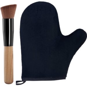 2 piece self tanning mitt applicator set, 1 self tanning glove and 1 self tanner brush, tan mitt for self tan sunless tan (black)