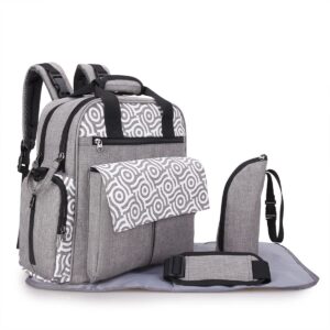 lmbabter diaper bag backpack with changing station large-capacity mommy baby bag convertible diaper bag tote with shoulder strap (grey)