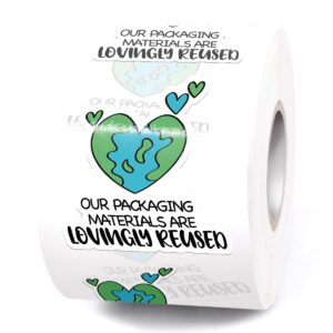 cute our packaging materials are lovingly reused small business stickers,recycle reused box stickers, recycling labels,packaging sticker, package stickers for small business, 500 pcs