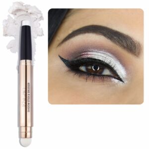 white eyeshadow stick, eye brightener stick eyeliner pencil with soft smudger, long lasting waterproof eye highlighter makeup(01 pearl white shimmer)