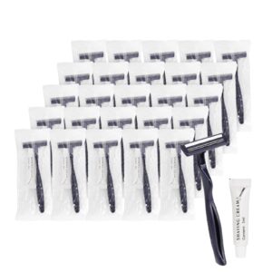 disposable razors in bulk, bulk razors with knife cap, individually packaged disposable razors bulk with shaving cream for hotels, shelters, homeless, nursing homes, charities, black (60 pieces)