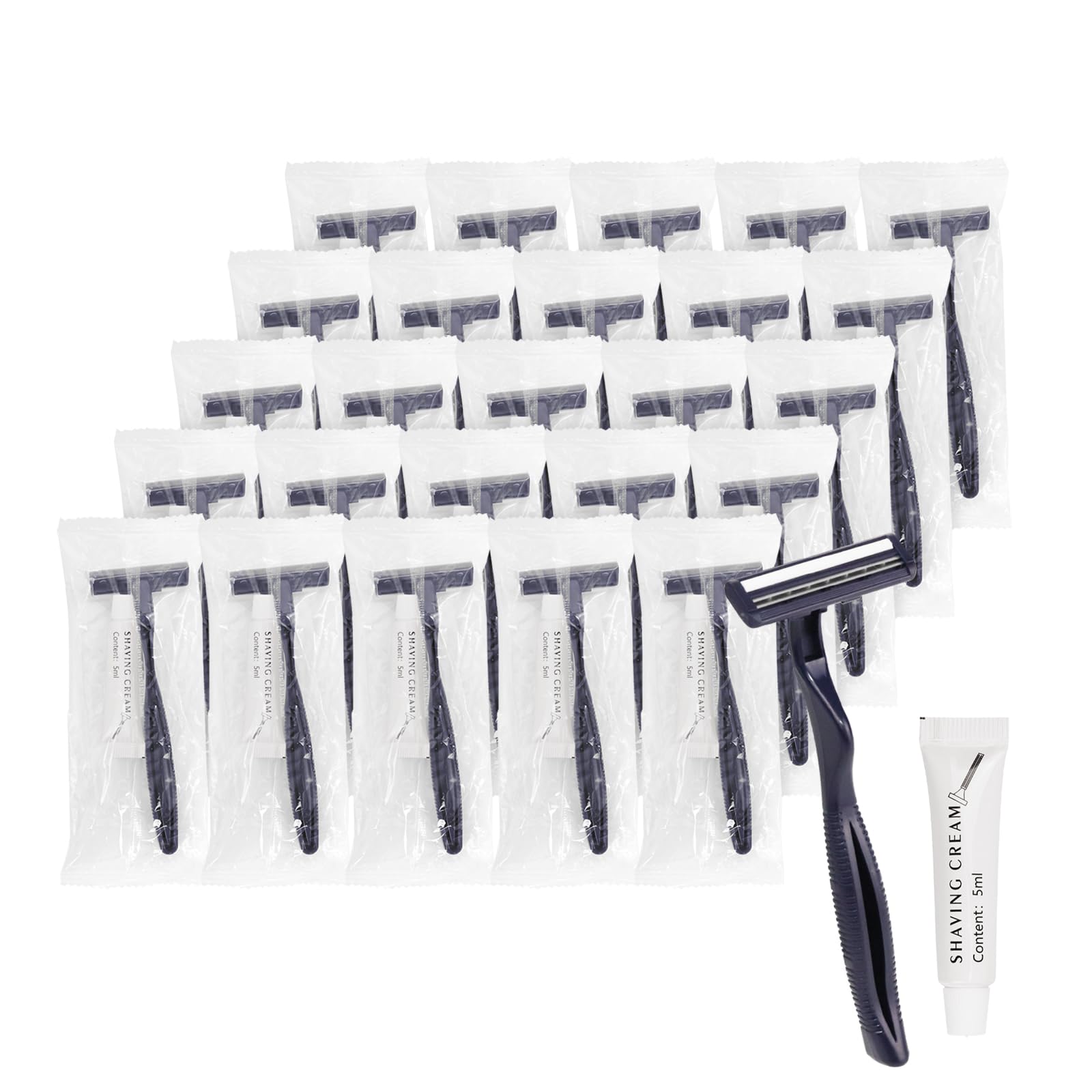 Disposable Razors in Bulk, Bulk Razors with Knife Cap, Individually Packaged Disposable Razors Bulk with Shaving Cream for Hotels, Shelters, Homeless, Nursing Homes, Charities, Black (60 pieces)