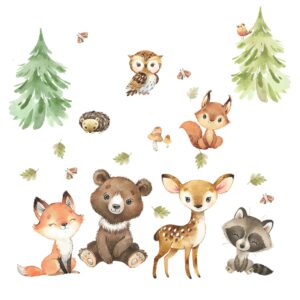 woodland nursery wall decals for boys girls baby nursery kids neutral bedroom decor,woodland animals wall decals stickers decor for nursery playroom classroom,forest animal wall decals peel and stick