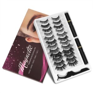 magnetic eyelashes and eyeliner kit, 12 pairs reusable magnetic lashes with eyeliner and tweezers, 3d natural look false eyelashes, easy to wear, no glue needed (12pcs)