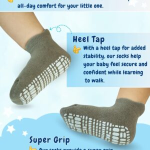 RATIVE Ankle Anti Slip Non Skid Organic Cotton Socks with Grips Grippers for 1 2 Years Old 2T 12 18 Months Toddler Boy Boys Girl Girls (12-24 Months, 12-Pairs/AG-200)