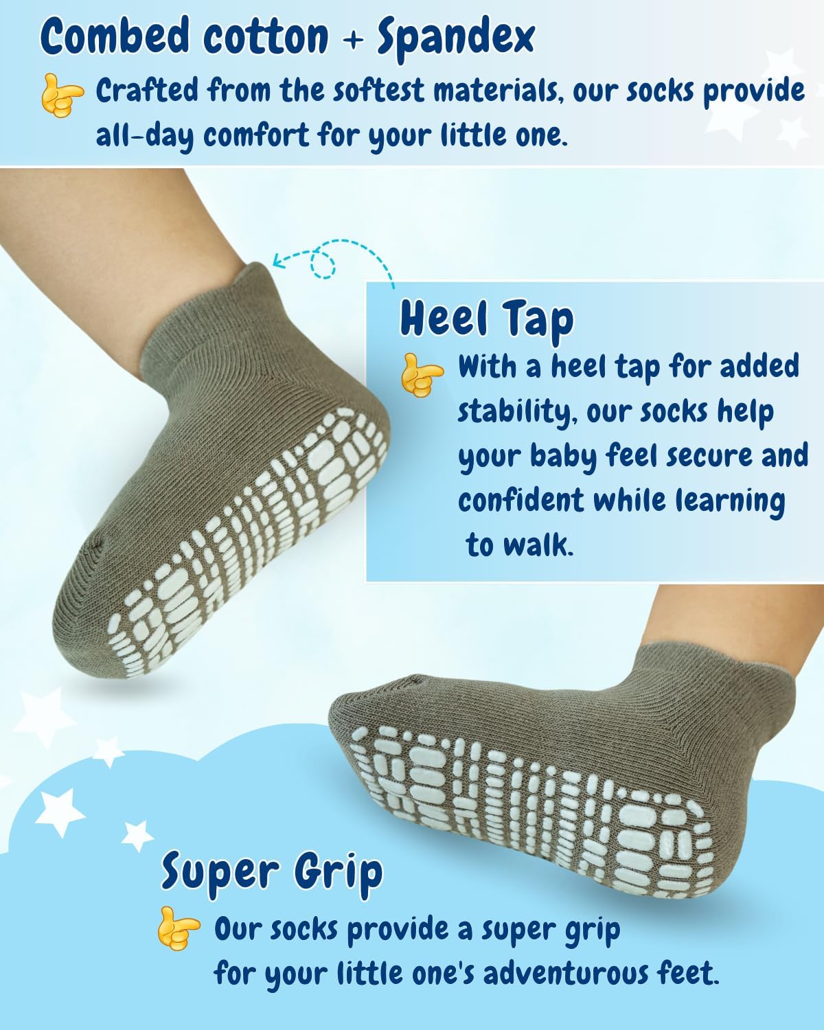 RATIVE Ankle Anti Slip Non Skid Organic Cotton Socks with Grips Grippers for 1 2 Years Old 2T 12 18 Months Toddler Boy Boys Girl Girls (12-24 Months, 12-Pairs/AG-200)