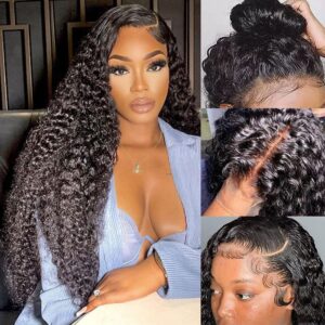 padise 13x4 hd transparent water wave lace front wigs human hair for black women brazilian curly lace frontal wigs human hair wet and wavy glueless wigs human hair pre plucked natural color 20 inch