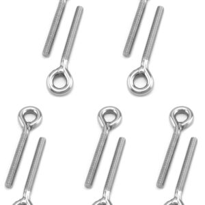 QWORK M10 Eye Bolt Ring Bolts, 10 Pack Heavy Duty Stainless Steel Shoulder Lifting Ring Threaded Eyebolts, Welded Closed Screw Rod Eye Screw Bolts