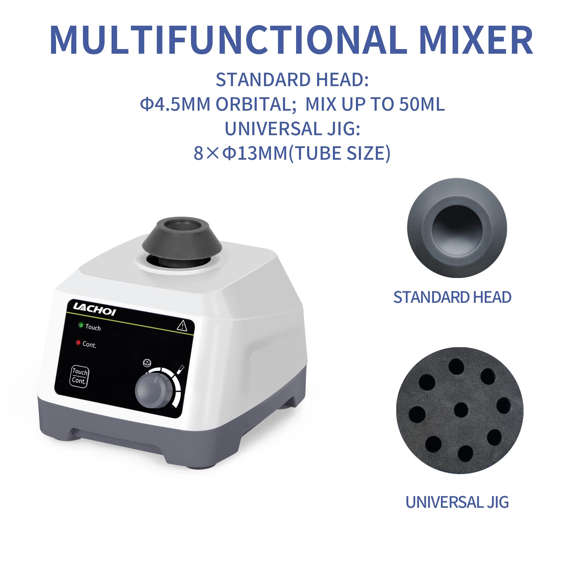 LACHOI Lab Vortex Mixer with Touch & Continuous Function Vortex Mixer Speed 200-3000rpm 4.5mm Orbital Diameter Lab Vortex Shaker