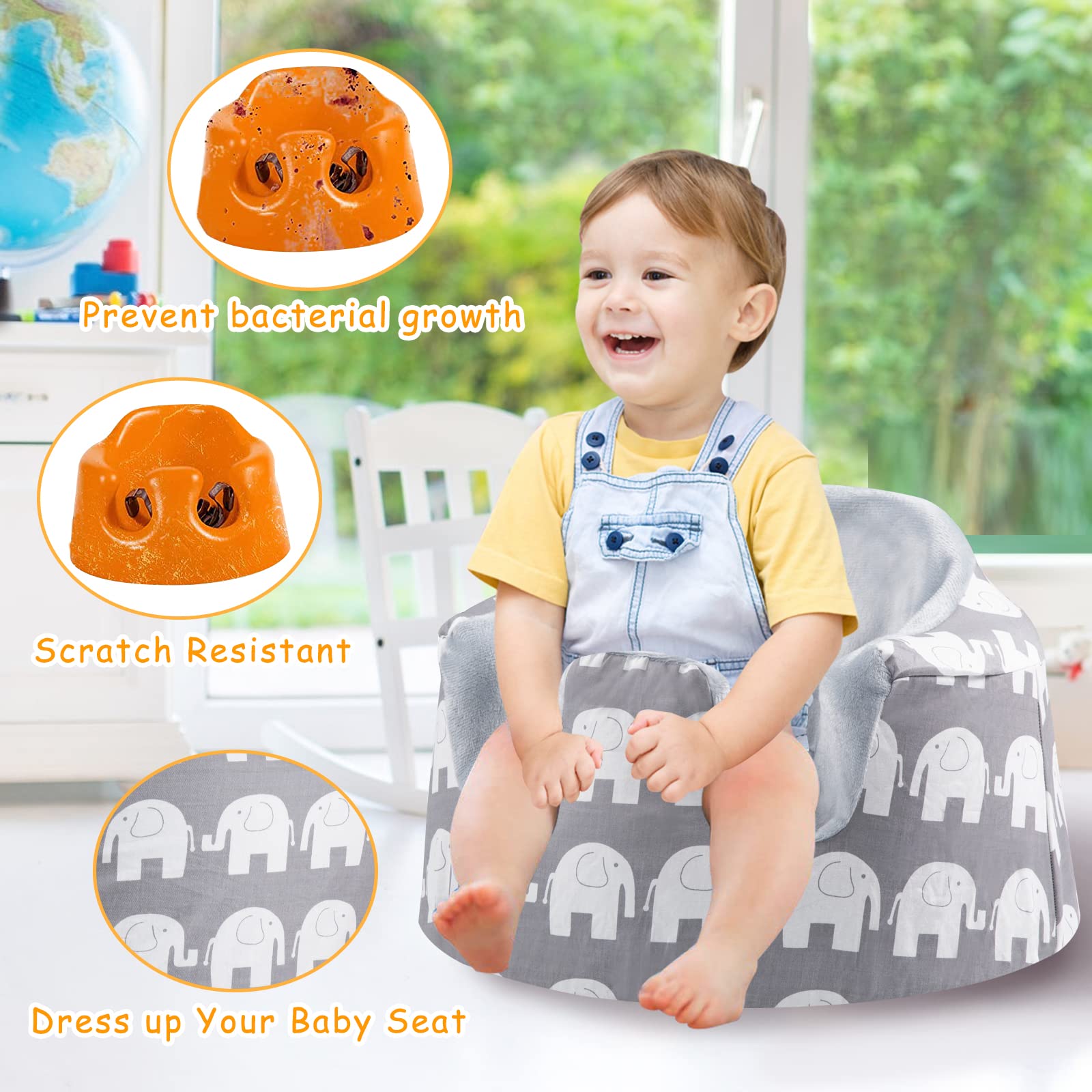 SMTTW Seat Cover Compatible with Bumbo Seat, Summer Cooling Breathable Seat Cover for Baby Boy Girl (Grey Elephant)