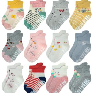 RATIVE Ankle Anti Slip Non Skid Organic Cotton Socks with Grips Grippers for 1 2 Years Old 2T 12 18 Months Toddler Boy Boys Girl Girls (12-24 Months, 12-Pairs/AG-200)