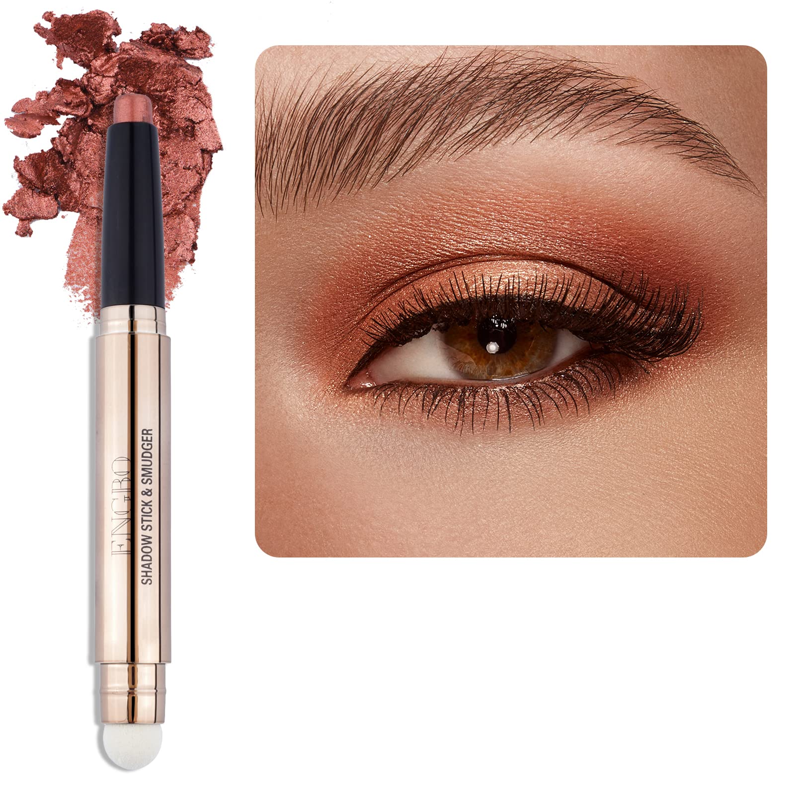 Enfuntins Eyeshadow Stick, Shimmer Cream Eye Shadow Pencil Crayon with Soft Smudger, Long Lasting Waterproof Eye Highlighter Eye Shadow Make Up (05 Orange Brown Shimmer)