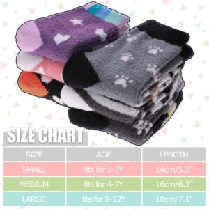 LINEMIN Kids Fuzzy Socks Boys Girls with Grips Non Slip Slipper Socks Cozy Fluffy Winter Warm Crew Socks 6 Pairs (Cute Animal, 4-7 Years)