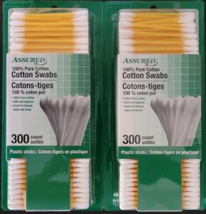 double tip 100% pure cotton swabs 300 tips/pk yellow sticks 2 packs