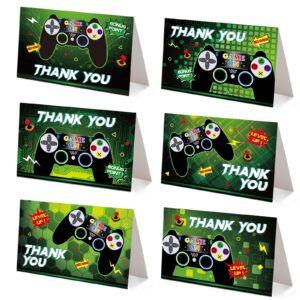 wernnsai 24 pcs thank you cards assortment greeting cards with envelopes stickers video game thank you cards fill in blank note cards gaming party supplies for kids boys gaming theme birthday party