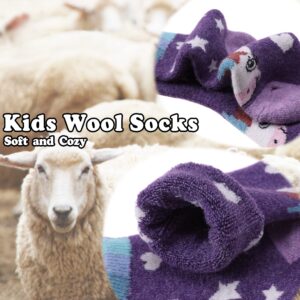 SDBING Kids Merino Wool Hiking Socks Toddlers Wool Socks Boys Girls Warm Boot Cozy Thick Thermal Winter Crew Socks 6 Pairs (4-7 Years, Cute Animal)