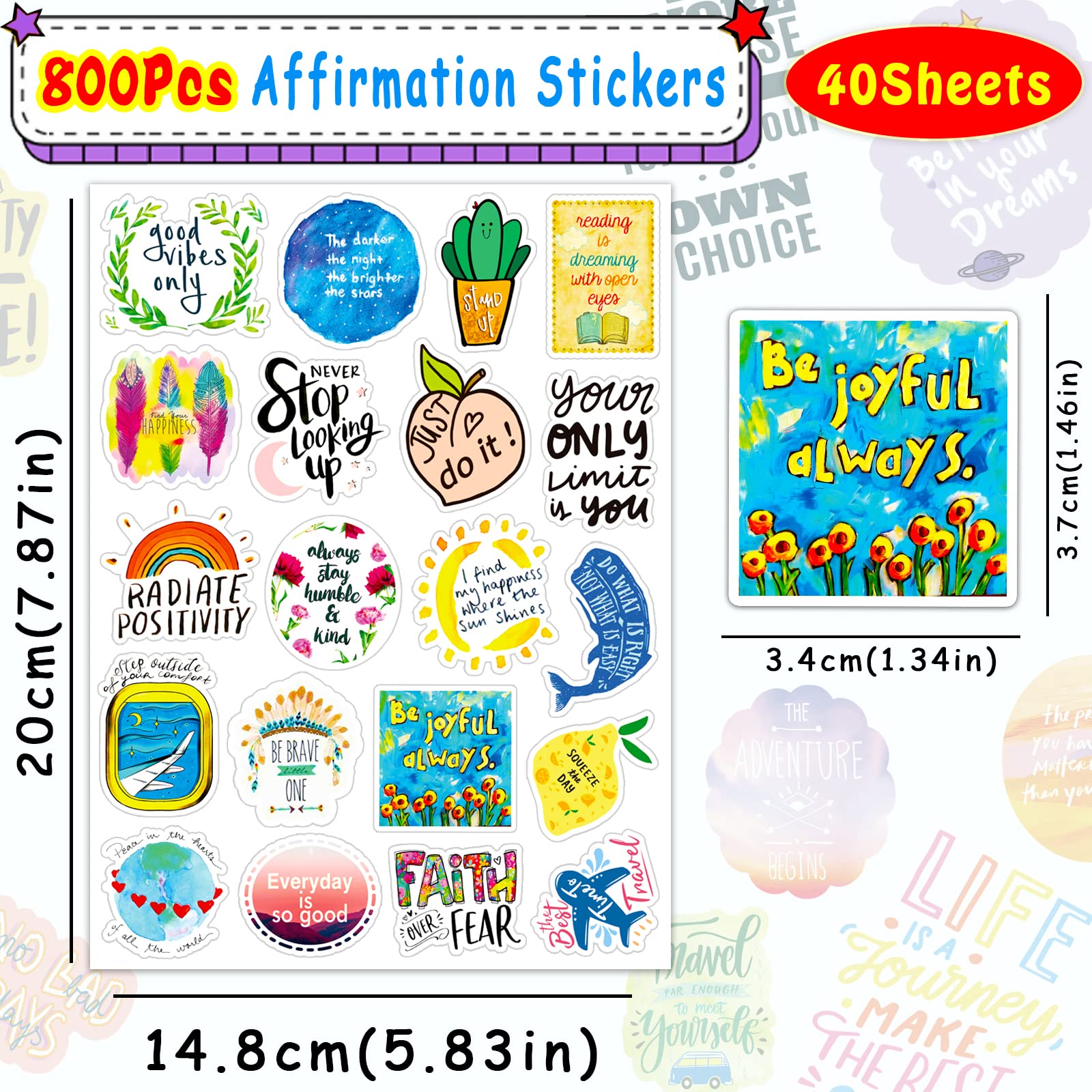 800PCS Motivational Stickers for Journaling, Envelope Seal, Thanksgiving Cards, Gift Box Packing, Positive Affirmation Stickers for Students, Teens, Teachers, 40Designs x 20Sets Thank You Stickers