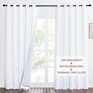 NICETOWN Sound Barrier 100% Blackout Divider Curtains 84" 2 Panels Set, Noise, Cold & Cold Blocking Patio Door Curtains with Felt Fabric Lining for Nursery/Daytime Sleep/Bedroom (White, 62" Wide)