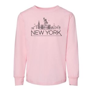 skyline new york toddler kids long sleeve t-shirt 3t light pink