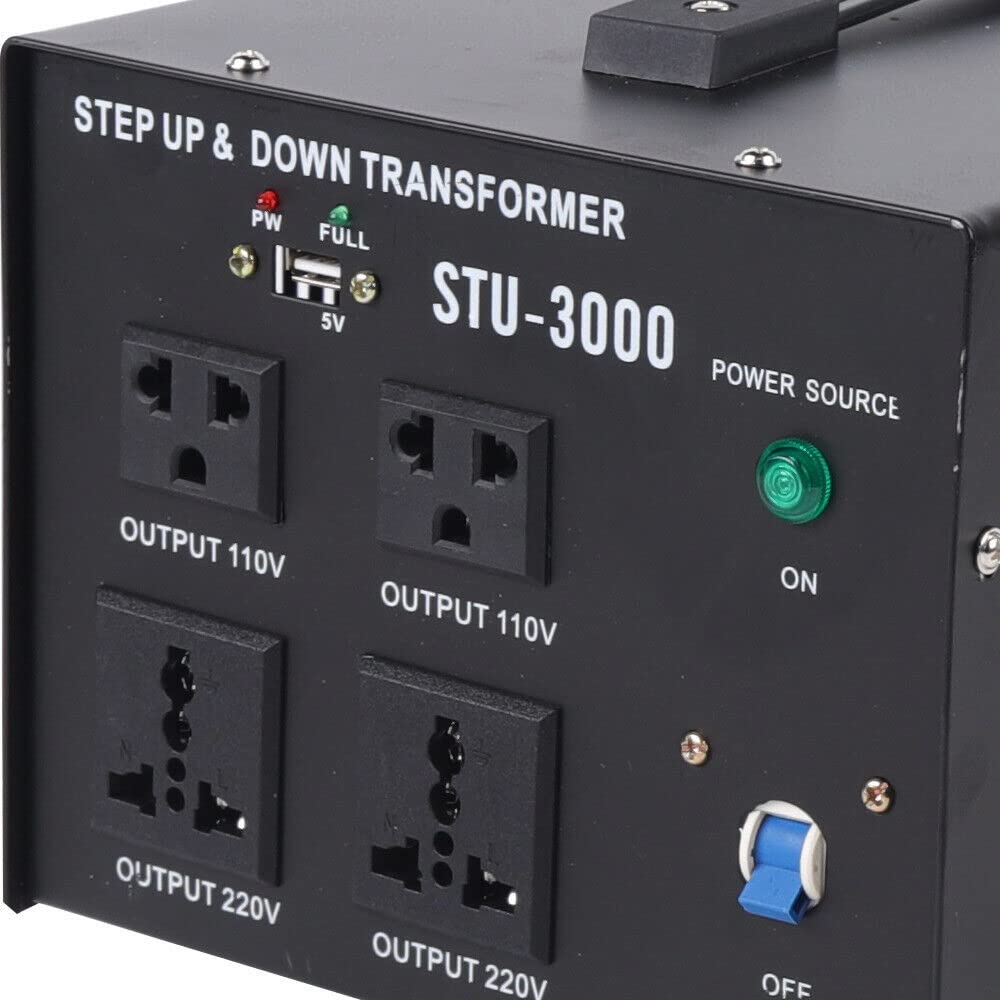 STU-3000 3000Watts Voltage Transformer Converter Heavy Duty Step Up/Down Power Converter for Conversion Between 110 Volt and 220 Volts,with Circuit Breaker,CE Certified,Black