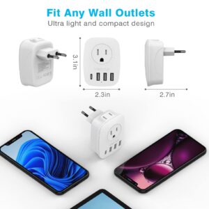 3 Pack European Travel Plug Adapter, VINTAR International Power Plug Adapter with 2 Outlets, 3 USB and 1 USB C, 6 in 1 Travel Essentials for US to Most of Europe EU Italy France Spain Greece, Type C