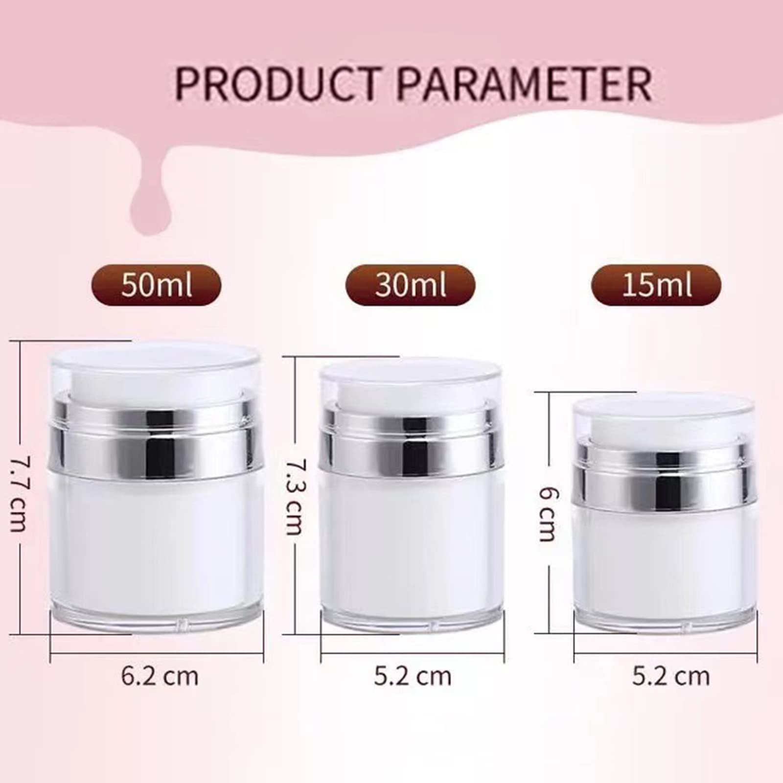 Cream Jar Vacuum Bottle Small, Lotion Dispenser With Pump, Travel Containers For Lotions And Creams Leak Proof, Airless Pump Bottles For Toiletries Cosmetic Container (15ml+30ml+50ml, 3pcs)