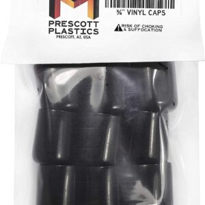 Made in USA Prescott Plastics 3/4" - 0.75" Inch Rubber Hole Plugs Round Black Vinyl End Cap, Flexible Pipe Post Rubber Cover, Glide Protection Furniture (Pack of 4)