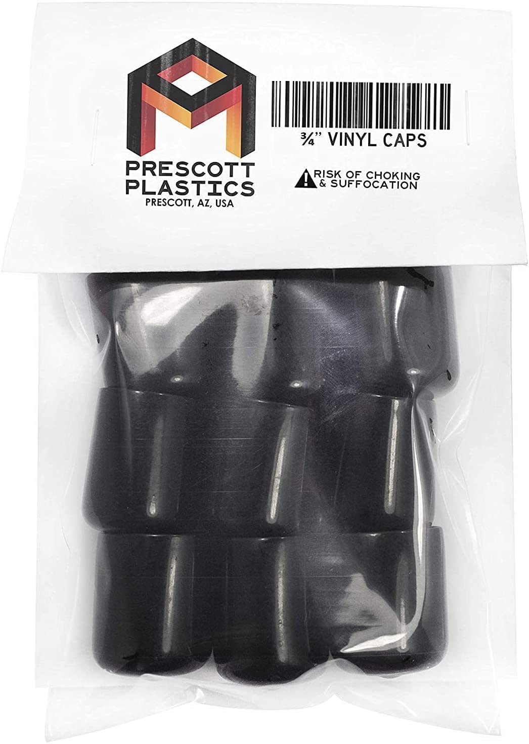 Made in USA Prescott Plastics 3/4" - 0.75" Inch Rubber Hole Plugs Round Black Vinyl End Cap, Flexible Pipe Post Rubber Cover, Glide Protection Furniture (Pack of 4)