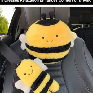 seemehappy Car Headrest Pillow, Cute Bee Neck Pillow for Car, Seat Belt Cover Shoulder Pad,Comfortable Soft Car Seat Pillow for Driving,Head Rest Cushion-Neck Pillow-1PCS