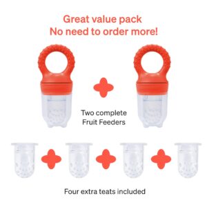 Baby Fruit Feeder by Love Noobs, Frozen Teething Toys for Babies, 2 Pack Baby Fruit Pacifier Feeder with 4 Extra Teats, Baby Eating Essentials, Frozen Teether, BPA Free Baby Feeding Supplies