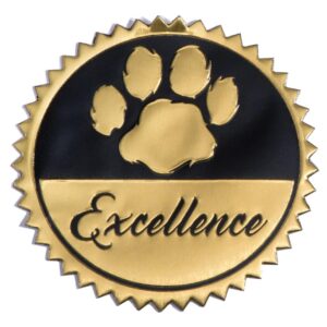 paperdirect, gold and black embossed paw excellence seals, 2 inches, 100 per package