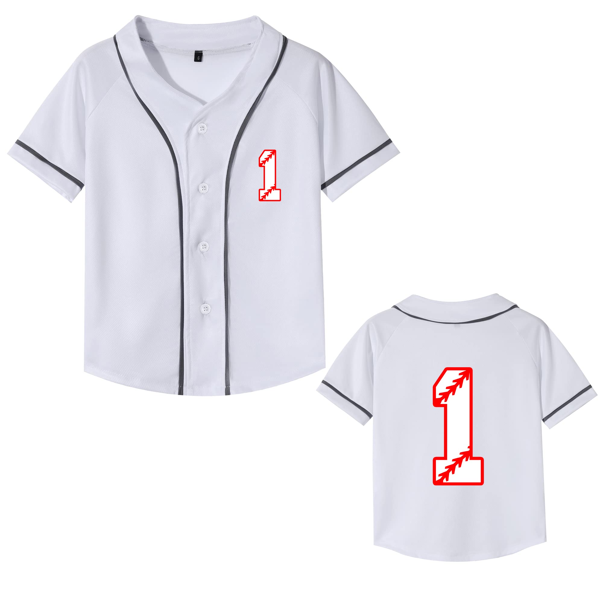 Toddler Baseball 1st Birthday Shirt Baby Boy Rookie of The Year One Year Old Gift V Neck Shirt Button Tee (White 1,12 Months,12 Months,US,Age,Toddler,Male)