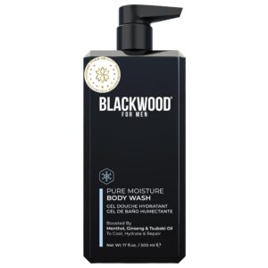 blackwood for men pure moisture body wash - infused with ginseng & menthol - natural vegan formula for sensitive skin and workout recovery - sulfate free, paraben free, & cruelty free (17 oz)