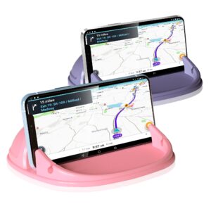 loncaster car phone holder, pink & purple car phone mount silicone car pad mat for various dashboards, slip free phone stand compatible with iphone, samsung, android, gps devices and more