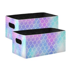 kcldeci princess mermaid kawaii rainbow scales storage bins baskets for organizing, sea fish tale sturdy storage basket foldable storage baskets for shelves closet nursery toy