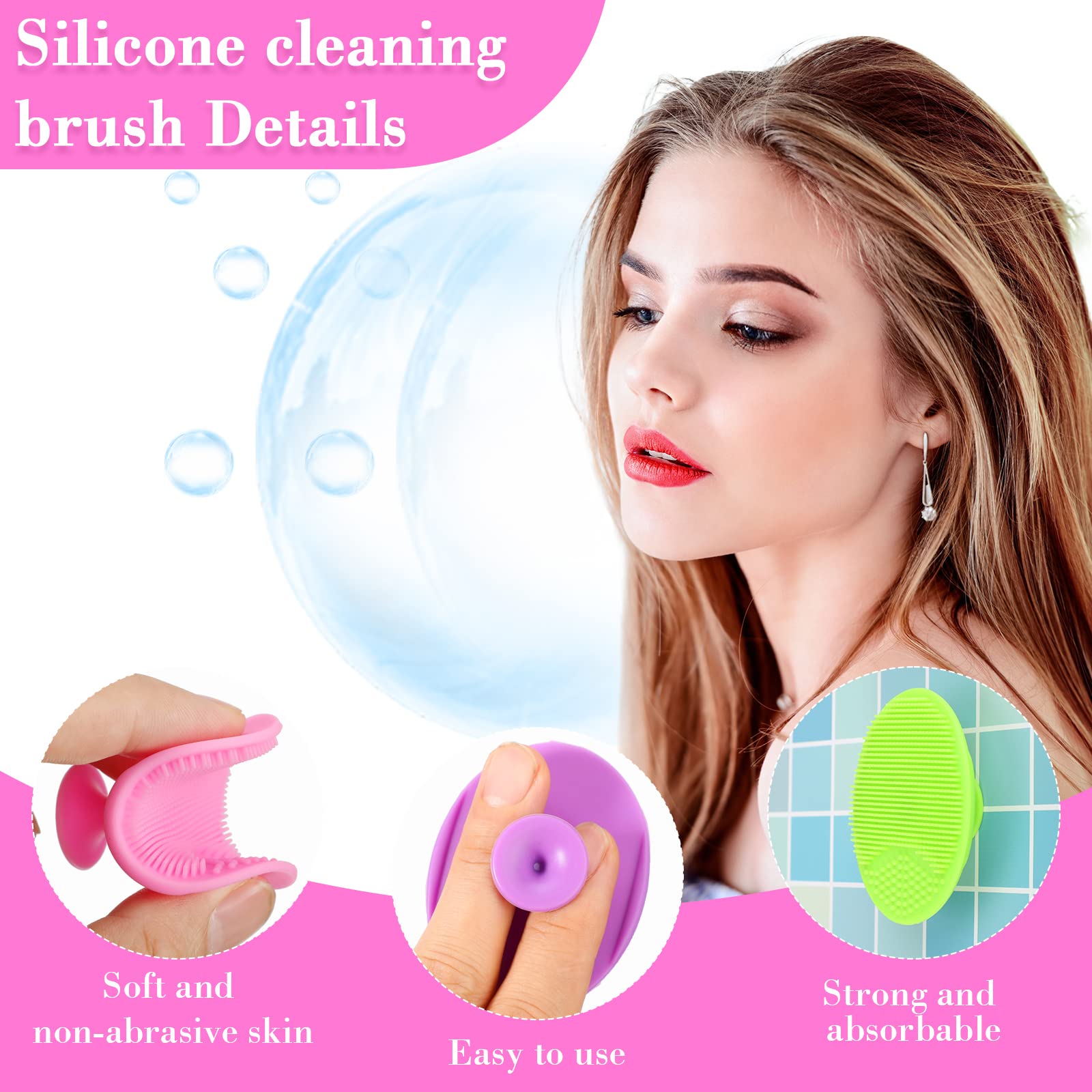 Nuogo 40 Pack Facial Cleansing Brush Face Scrubber Face Exfoliator Exfoliating Brush Soft Silicone Scrubber Handheld Wash Scrub Pad Tool for Deep Cleaning Pore Blackhead Delicate Dry Skin Care Women