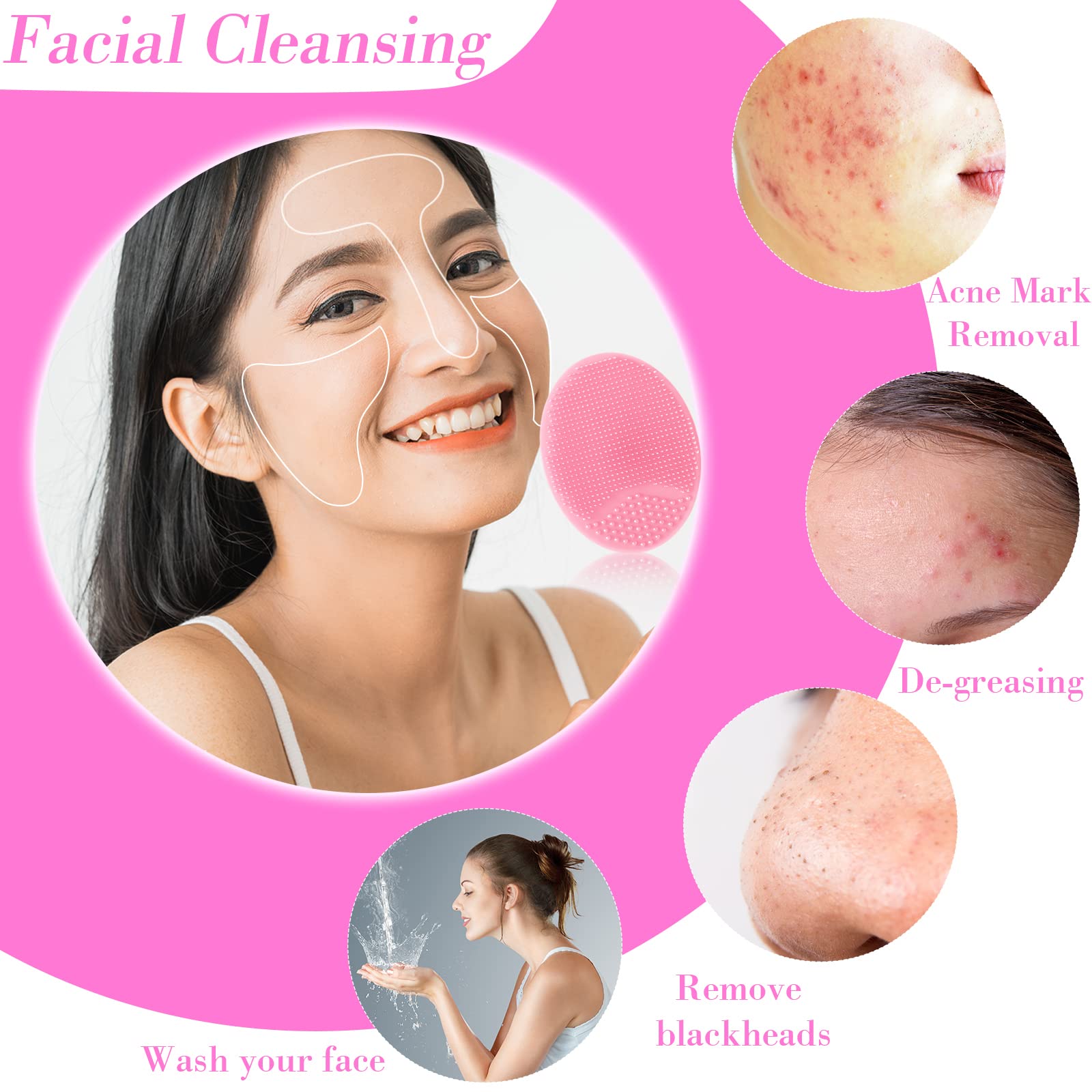 Nuogo 40 Pack Facial Cleansing Brush Face Scrubber Face Exfoliator Exfoliating Brush Soft Silicone Scrubber Handheld Wash Scrub Pad Tool for Deep Cleaning Pore Blackhead Delicate Dry Skin Care Women