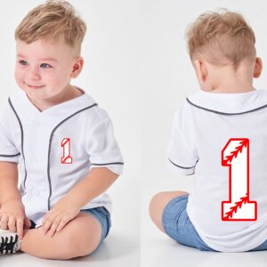 Toddler Baseball 1st Birthday Shirt Baby Boy Rookie of The Year One Year Old Gift V Neck Shirt Button Tee (White 1,12 Months,12 Months,US,Age,Toddler,Male)