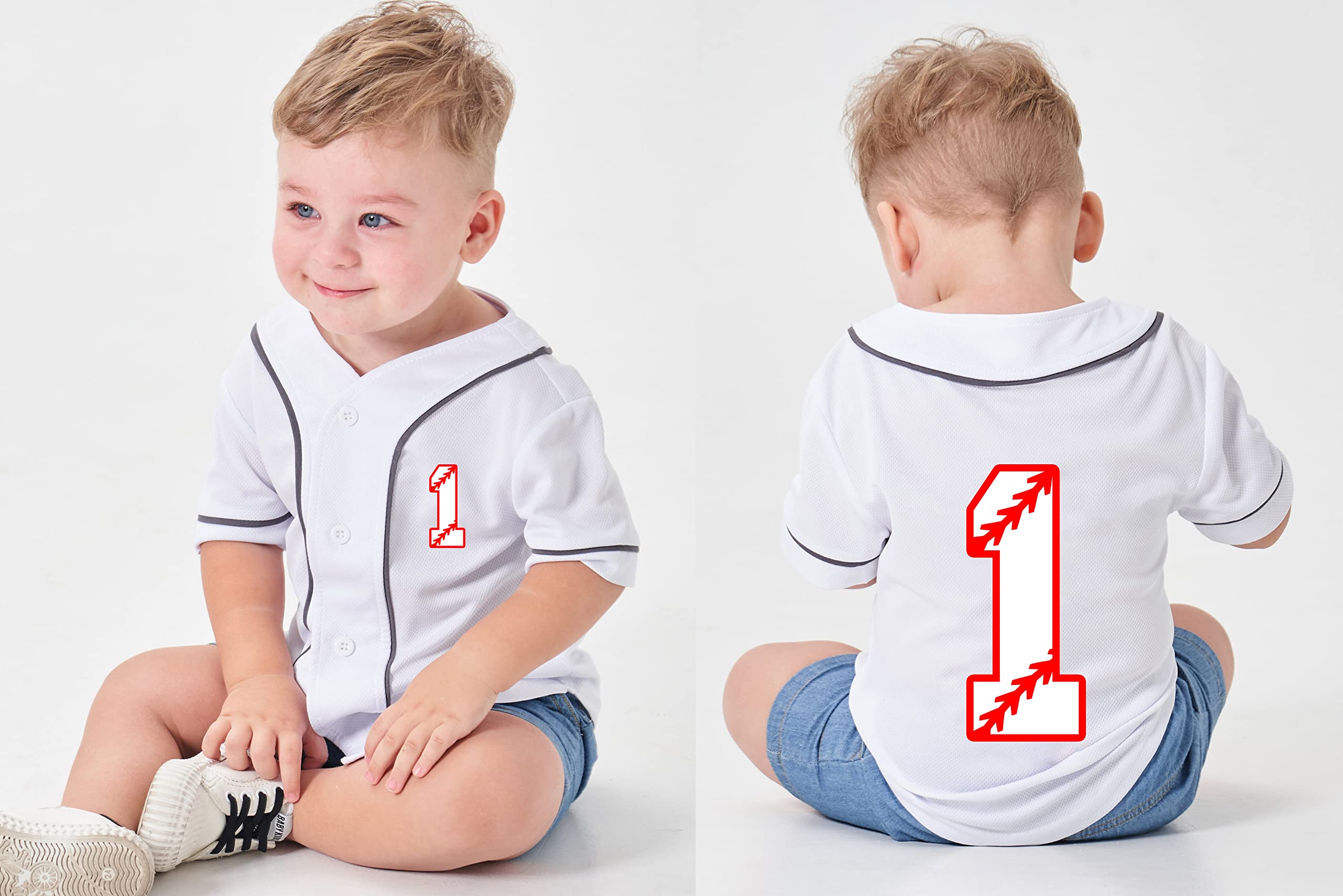 Toddler Baseball 1st Birthday Shirt Baby Boy Rookie of The Year One Year Old Gift V Neck Shirt Button Tee (White 1,12 Months,12 Months,US,Age,Toddler,Male)