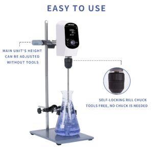 LACHOI Electric Overhead Stirrer Mixer 100-2000RPM Timing Max.40L(H₂O) LCD Display Digital Overhead Stirrer Mixer 20000mPas Powerful Lab Stirrers Mixer with Stirring Rod&Stand