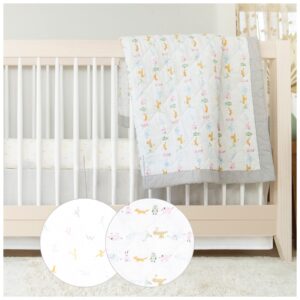 aden + anais essentials 3-piece crib bedding set, baby bedding bundle, cotton blanket, crib sheet, crib skirt, alphabet animals