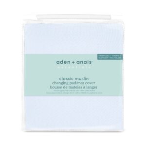 aden + anais Essentials Changing Pad Cover, 100% Cotton Muslin, Super Soft, Breathable, Tailored Snug Fit, Single, Solid Blue