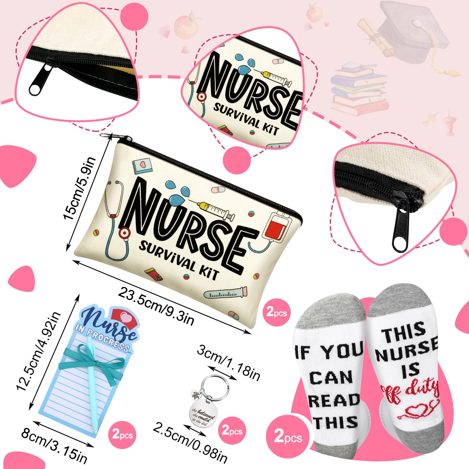 Jiuguva 36 Pcs Nursing Appreciation Gifts Nurses Week Gifts in Bulk Nurse Survival Kit Christmas Gifts for Nurses Notepad for Nurses Socks Nursing Makeup Bags Nursing Keychains for Holiday