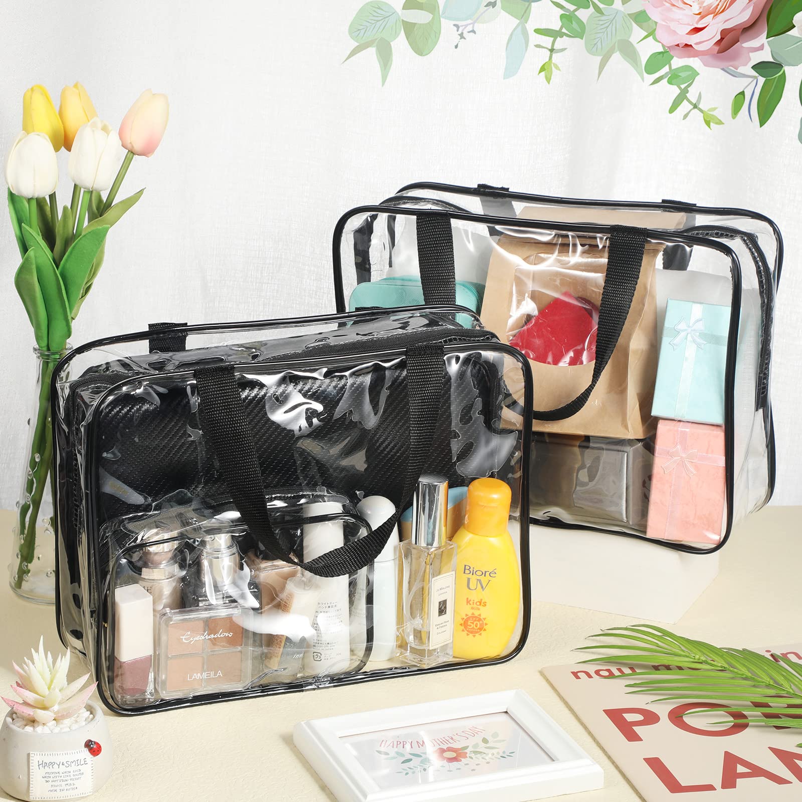 Reginary 10 Pack Large Clear Cosmetic Makeup Bag with Zipper and Handle Travel Toiletry Pouch PVC Plastic Zippered Toy